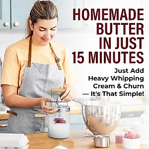 Dazey Butter Churn- Cheese Cloth and Beech Wood BUTTER PADDLES INCLUDED- Hand Crank Butter Churner- Manual Butter Maker- Create Delicious Homemade Butter With Your Own Hand Crank Dazey Butter Churner