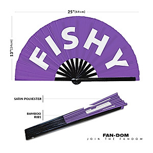Fishy hand fan foldable bamboo circuit hand fan funny gag slang words expressions statement gifts Festival accessories Rave handheld Circuit event fan Clack fans (Purple)