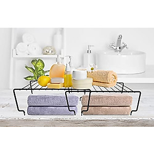 Expandable Shelf Organizer - Kitchen Cabinet, Kitchen Countertop & Bath Cabinet & Garage Shelf Organizer, Kitchen Storage & Organizer Accessories (Black) - 2 Pack