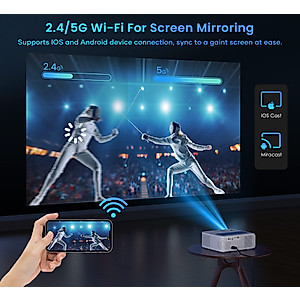 FANGOR 4K Supported Projector with 5G WiFi and Bluetooth - HD 900 ANSI 1080P Native Projector for Outdoor Movies, Home Video Projector with 4P Keystone 50% Zoom Supports TV Stick/Roku/Laptop/Phone