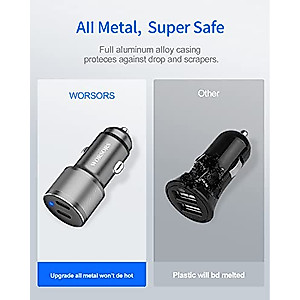 Dual USB C Car Charger, 60W PD (30W + 30W) Super Fast Charging Adapter Metal for Samsung Galaxy S23 Ultra/S23 Plus/S23/S22 Ultra/S22+/S21/S20/S10/Fe, Note 20/10, iPad Pro + 2X Type C to C Cable 3.3Ft