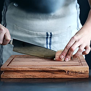 HINDLA Handmade Wooden Cutting Board – 2in1 Acacia Wood Chopping Board & Charcuterie Board Serving Tray – Functional Handmade Butcher Block Wood Cutting Board for Meat and Vegetables – Food Safe