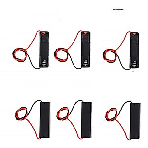 6PCS 1 x 1.5V AA Battery Spring Clip Plastic Storage Box 1 Slot x 1.5V AA Battery Case Holder Black Red Wire Leads (AA)