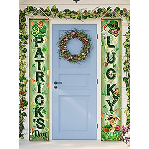 St. Parker's Porch Sign Banner-Vintage St Patrick Supplies,Retro Style Lucky Front Door Welcome Banner for St Patrick’s Day Decoration