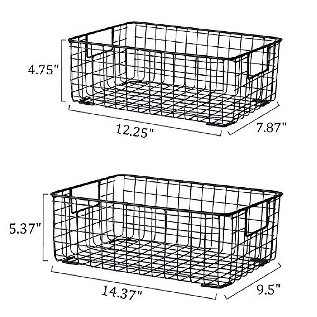 Kingrol 2 Pack Wire Storage Baskets with Handles, Metal Organizer Basket Bins for Home, Office, Nursery, Laundry Shelves Organizer