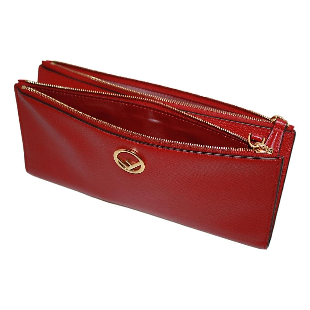 FENDI F is Red Calf Leather Double Zip Long Wallet 8M0405