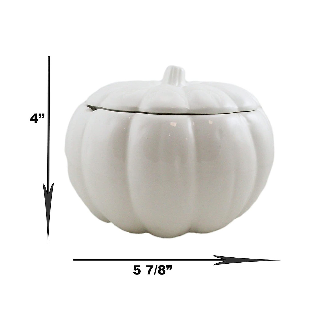 Ebros Gift Ceramic Stoneware White Harvest Pumpkin Bowl With Lid 6" Diameter (1)