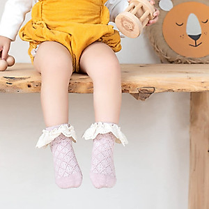 FYLuoke Baby Toddler Ruffle Lace Socks Girls Uniform Stockings Infants Casual Cotton Cute Princess Frilly Dress Socks(0-6T) (0-12 Months, Frilly-0A)