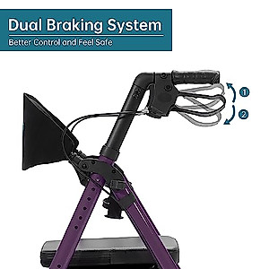 ELENKER All-Terrain Rollator Walker with 10” Non-Pneumatic Wheels, Sponge Padded Seat and Backrest, Fully Adjustment Frame for Seniors, Purple