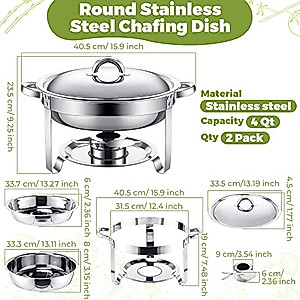 4 Pcs Chafing Dishes Buffet Set Stainless Steel Chafing Dishes 9.5 Qt Rectangular Chafers 3.7 Qt Round Buffet Warmers Set Silver Food Warm with Folding Frame for Banquet Party Catering Supplies