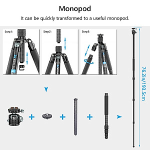 Professional Heavy Duty Carbon Fiber Tripod, ARTCISE 72.6'' Camera Tripod Monopod, 10-Layer Carbon Fibre Tube, 32.5mm Leg with Panorama 44mm Tripod Ball Head for Canon Sony DSLR SLR Digital Camcorder