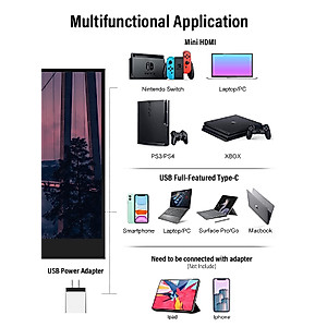 YOUYUANLTD 15.6 inch Portable Monitor Full HD IPS HDMI FHD 1920x1080 144Hz Screen for Gaming Laptop Computer Phone Xbox PS4 PS5,Switch,Working Display with Dual Speakers,Black