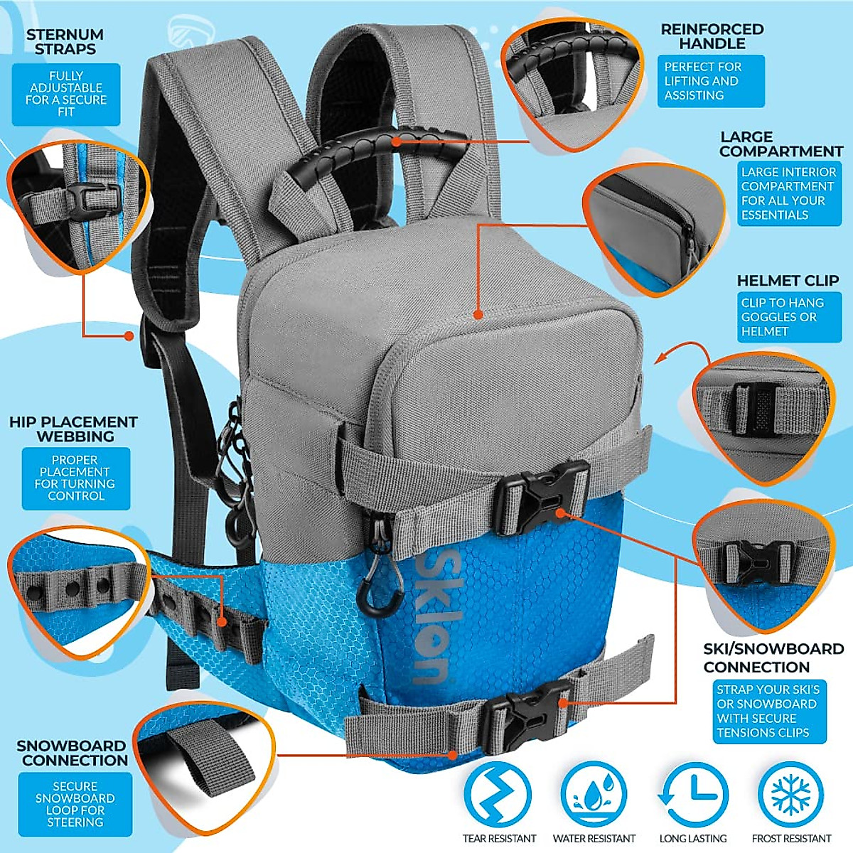 Sklon Ski and Snowboard Harness Trainer Backpack for Kids - Teach Your Child The Fundamentals of Skiing and Snowboarding - Premium Training Leash Equipment Prepares Them to Handle The Slopes