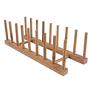 Z ZICOME 8-Slots Bamboo Wooden Dish Rack Storage Organization Plate Rack Stand Pot Lid Holder Kitchen Cabinet Organizer