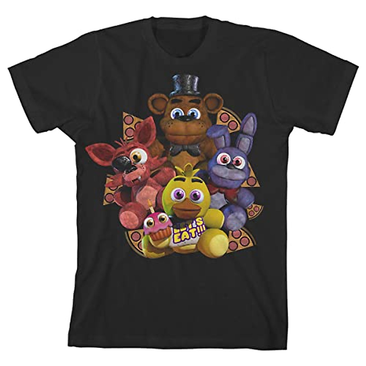 Five Nights at Freddy's Character Plushies Boy's Black T-Shirt-Medium