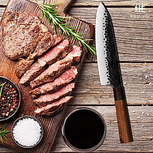 KEIZOKU Gyuto Chef Knife, Japanese Chefs Knife 8 Inch, Ultra Sharp 3 Layers 9CR18MOV High Carbon Steel Kitchen Knives, Professional Hand Hammered Cooking Knife (8 Inch Chef Knife)