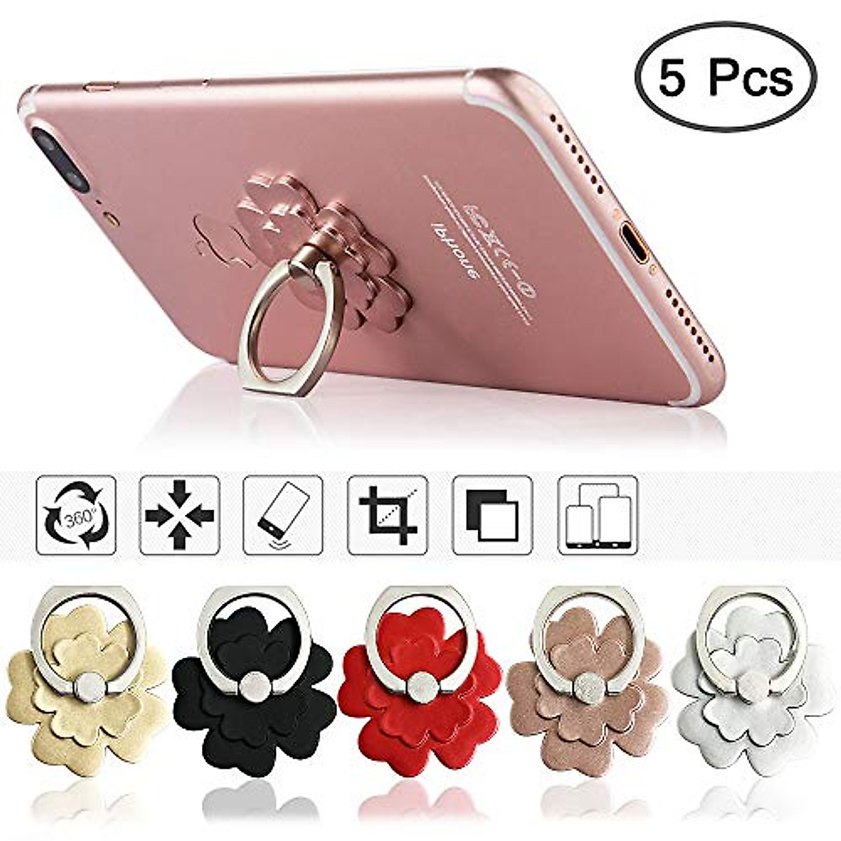 SENHAI Cell Phone Ring Stand Holder, 5 Pack 360° Rotation Metal Universal Finger Ring Grip Stand Holder Compatible with iPhone Xs Max XR X 8 7 6 6s Plus Ipad Samsung Tablet Smartphones - 5 Colors
