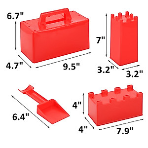 ZOOFOX 4 Pieces Sand Castle Building Kit, Sand Castle Mold Brick and Shovel, Sand Castle Toys for Kids, Summer Outdoor Activities Fun for Toddlers 3 Year and Up