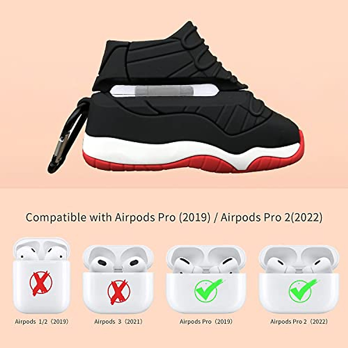 Funny Case for Airpods Pro 2 Cool Silicone Sneaker Shoe Case with Keychain and Magnetic Anti-Loss Cord Headphone Case Accessories for Airpods pro