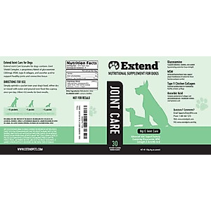 Extend - Joint Care for Dogs - 1 Month Supply - Glucosamine for Dogs with MSM & Ascorbic Acid - Pure Grade Ingredients.