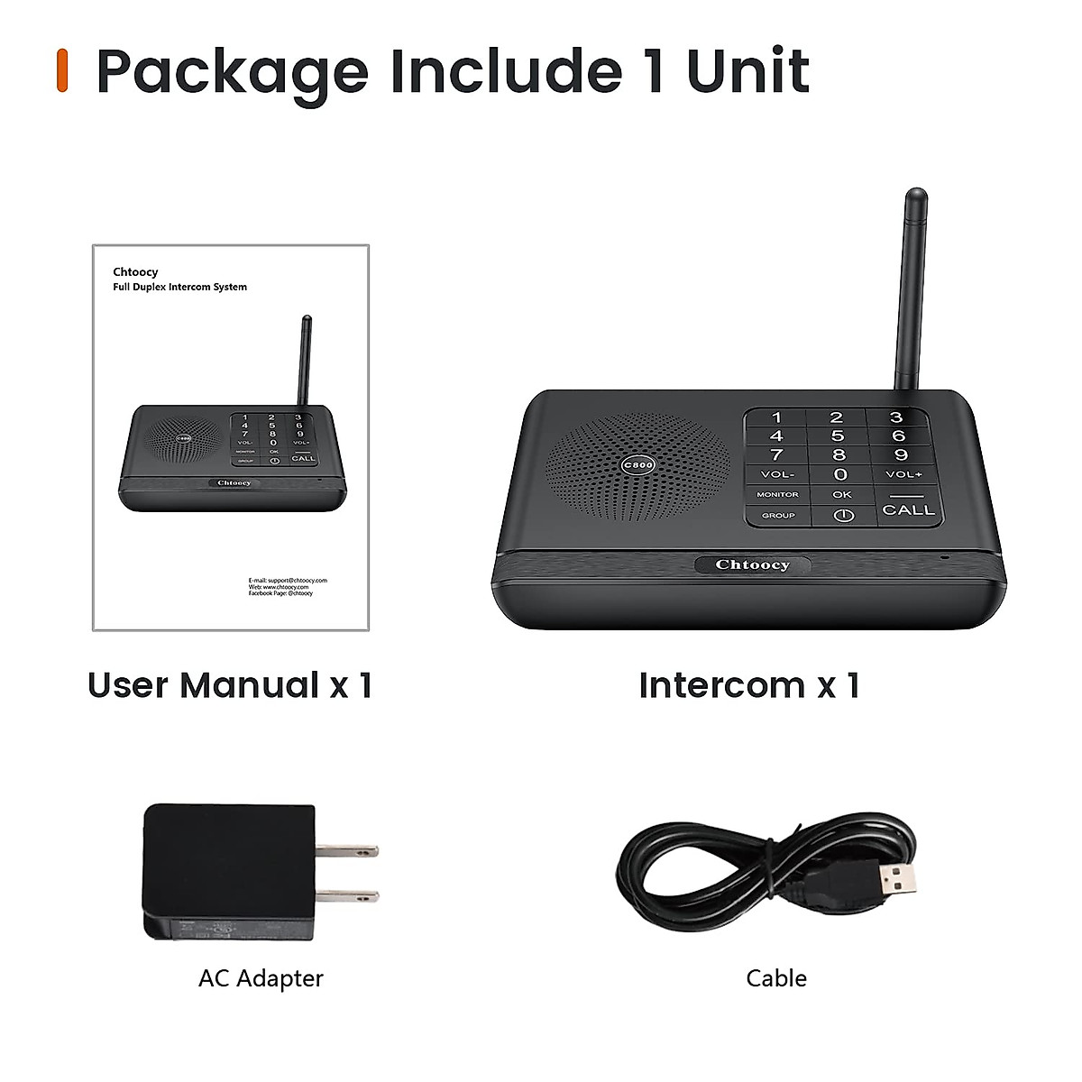 Chtoocy Wireless Intercoms for Home Hands Free & Two Way Audio Wirelss Intercom System, Clear Sound Anti-Interference Full Duplex 1 Mile Range, Room to Room Communication System