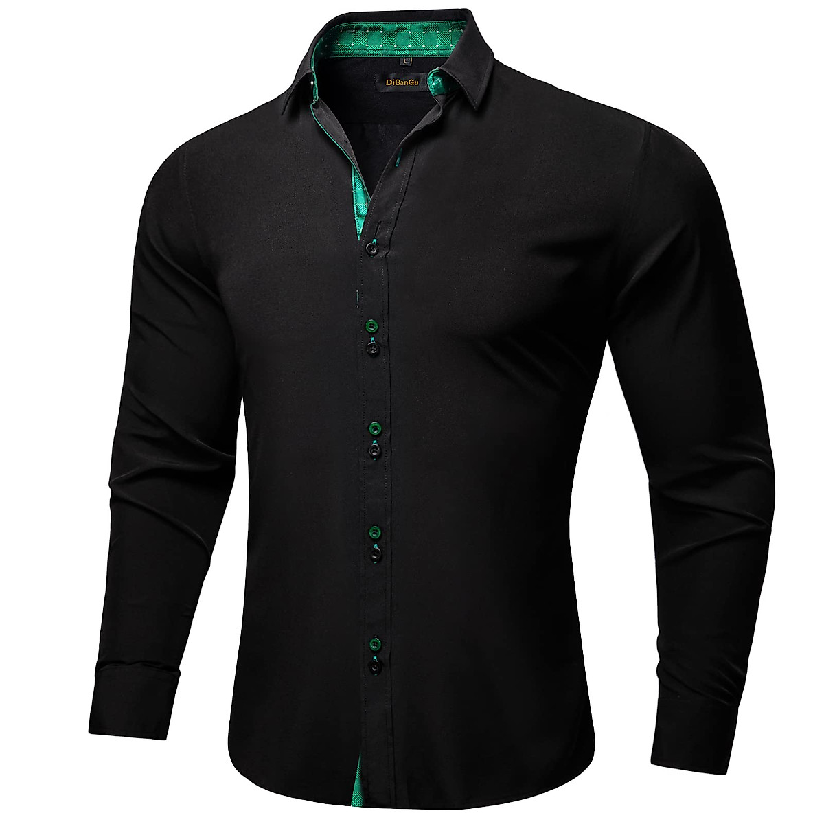 DiBanGu Men's Business Black Green Dress Shirt Long Sleeve Regular Fit Casual Button Down Shirt