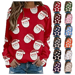 mens gifts for christmas Ugly Christmas Sweater for Women 2023 Cute Santa Claus Print Shirt Casual Crewneck Long Sleeve Pullover Sweatshirts Tops deal of the day prime today