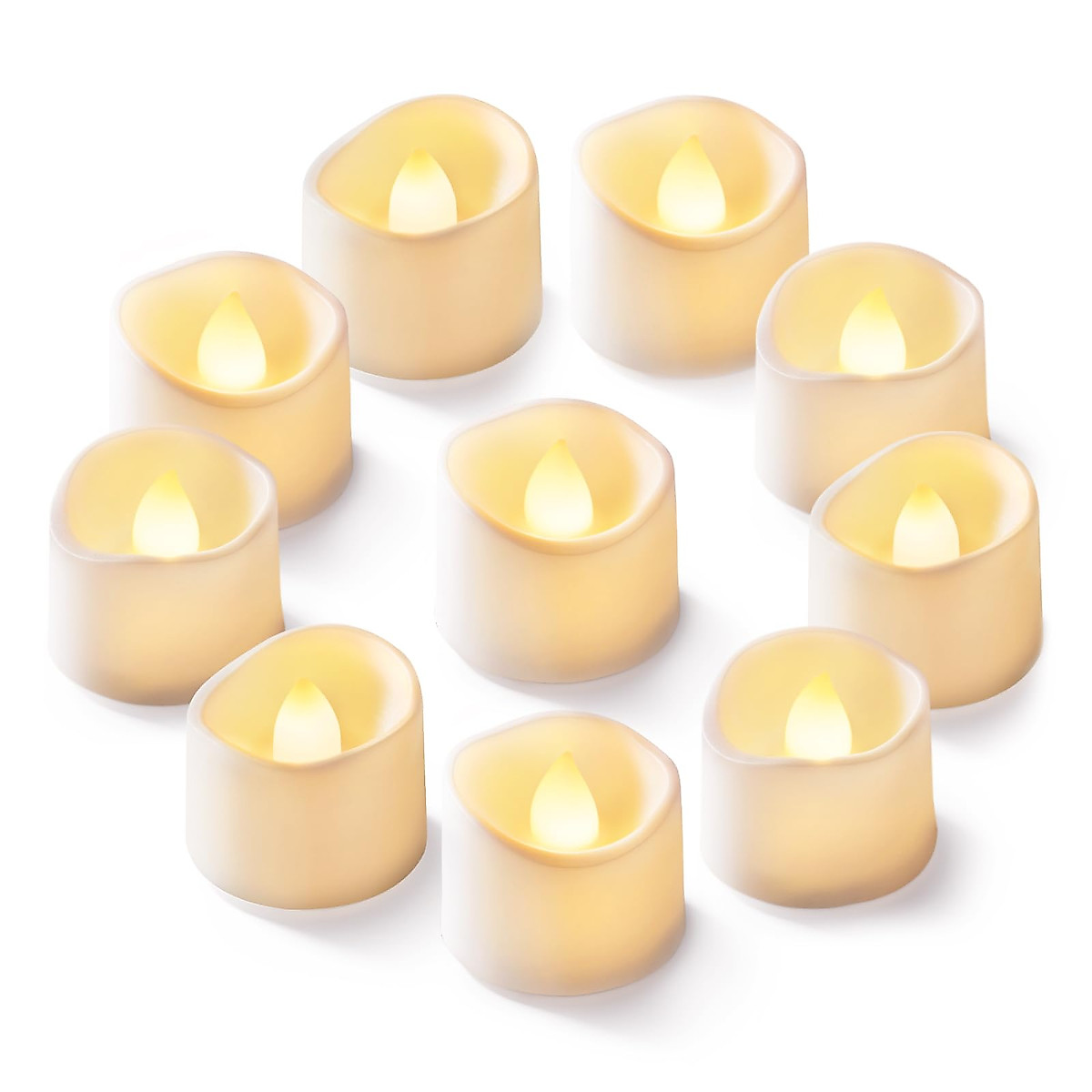 Homemory Flameless Tea Lights Candles, Last 5 Days Longer Battery Operated LED Votive Candles, Flickering Tealights with Warm White Light for Wedding, Valentine's Day, Halloween, Christmas, Set of 12