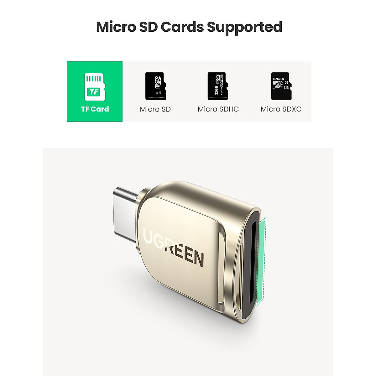UGREEN USB C Micro SD Card Reader, Type C to Micro SD Card Adapter with Zinc Alloy External, Portable SD Card Reader USB C for TF Micro SDHC SDXC, Compatible with Samsung/Mac/iPad Pro/iPhone 15