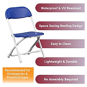 TentandTable Kids Size Poly Plastic Chairs with Metal Frame - Heavy Duty 220 lbs. Capacity - Lightweight & Stackable Folding Chair for Classroom Desk & Tables, Event, Banquet, Wedding (4 Pack, Blue)