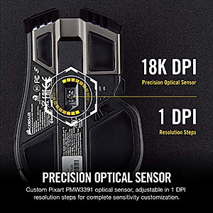 Corsair Ironclaw Wireless RGB - FPS and MOBA Gaming Mouse - 18,000 DPI Optical Sensor - Sub-1 ms SLIPSTREAM Wireless