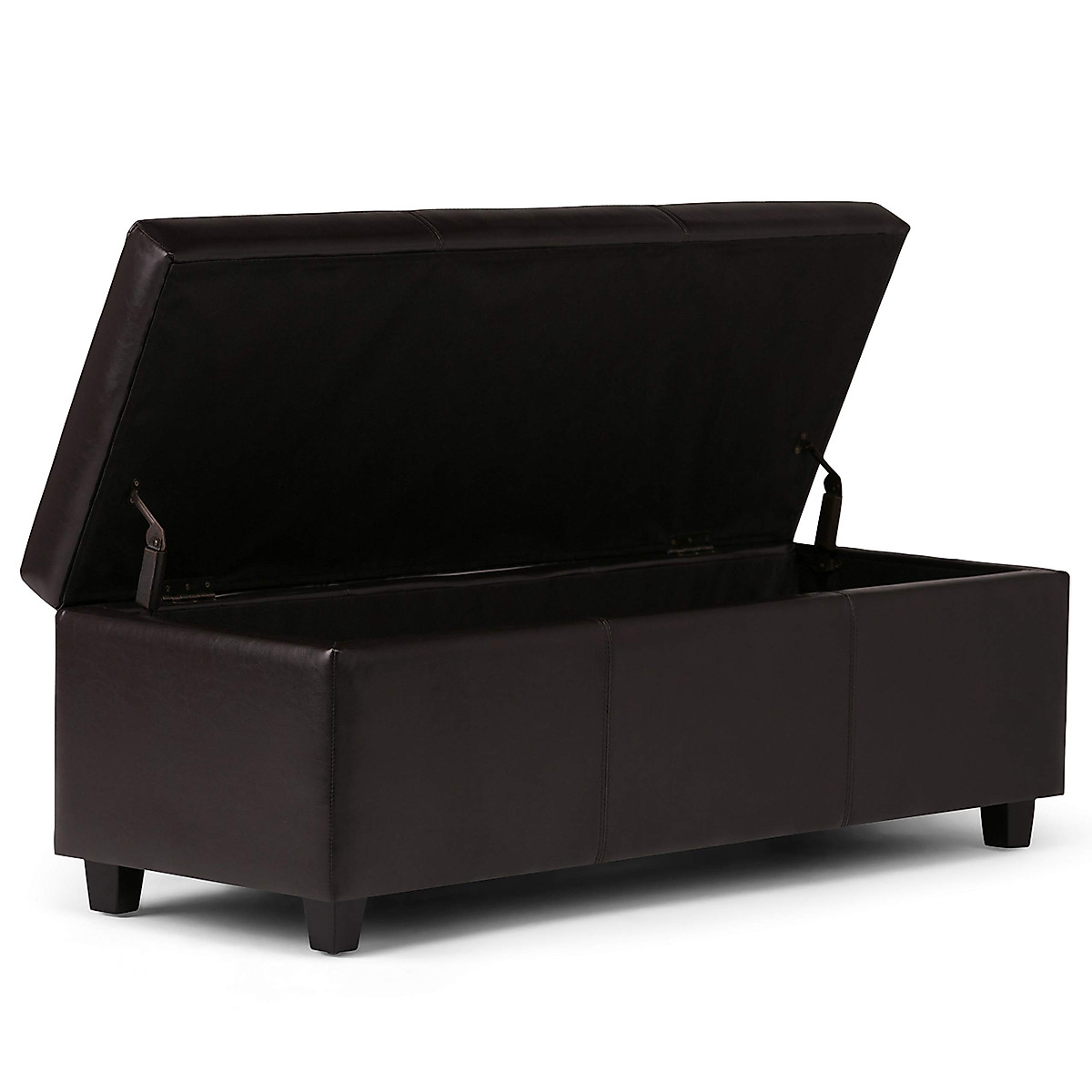 SIMPLIHOME Avalon 48 inch Wide Contemporary Rectangle Storage Ottoman Bench in Tanners Brown Vegan Faux Leather, Assembled, For the Living Room, Entryway and Family Room