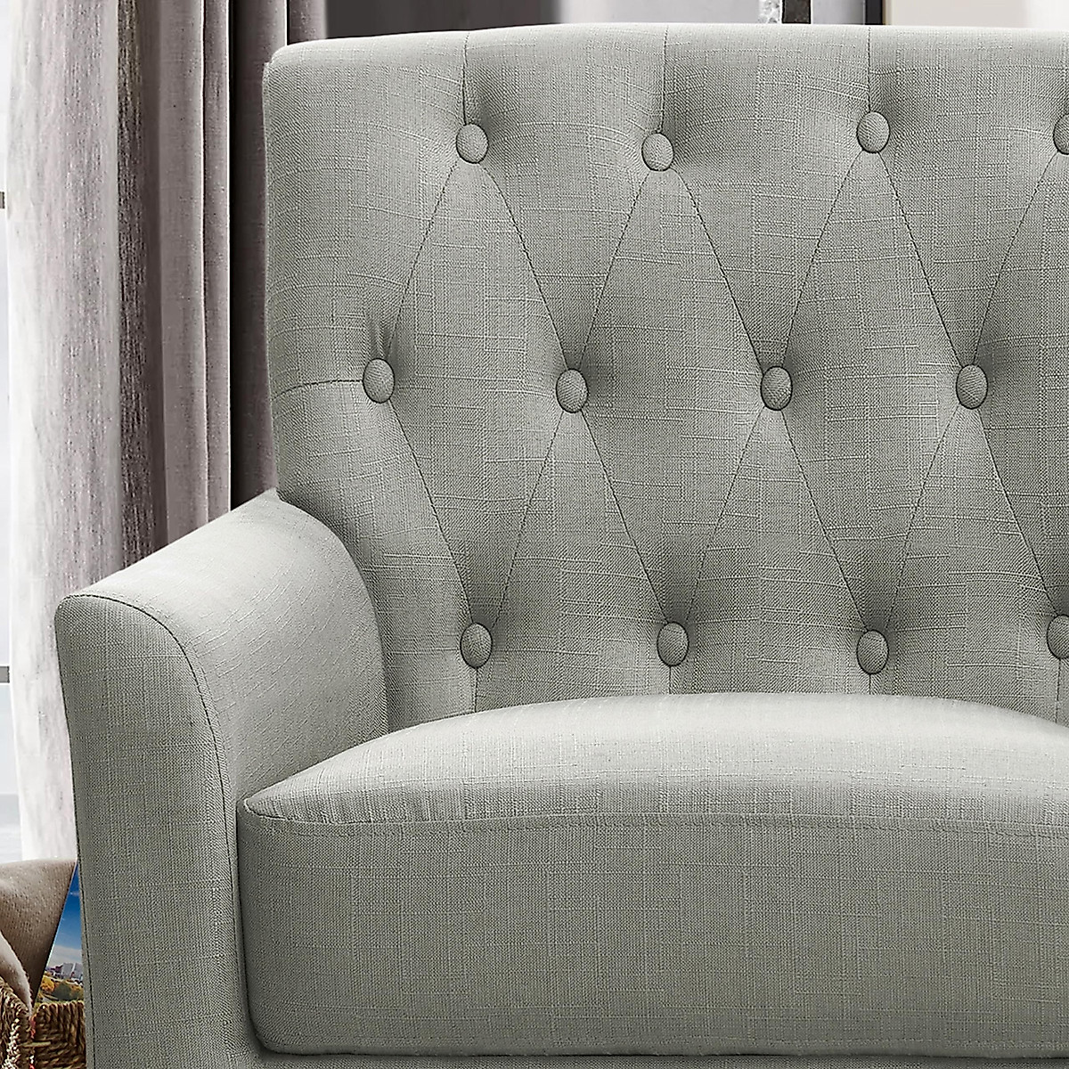 Rosevera Shevonne 30”Accent Fabric Upholstered Arm Tufted Comfy for Reading in Bedroom,Living Room, Sofa Chair,Armchair for Small Space,Wood Legs, Standard, Dove Grey