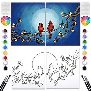 2 Pack Paint and Sip Canvas Painting Kit Pre Drawn Canvas for Painting for adults Stretched Canvas Couples Games Date Night Anniversary Gifts Couple Paint Party Supplies Favor(8x10)