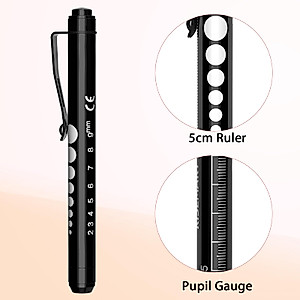 RISEMART Pen Lights for Nurses Reusable Medical Pen Light with Pupil Gauge and Ruler, White Light LED Penlight for Nurse Student Doctors EMT Black