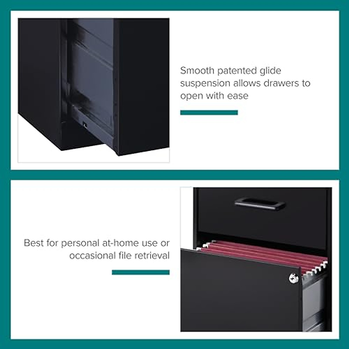 Lorell 14341 18 Deep 2-Drawer File Cabinet, Black