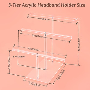 Acrylic Headband Holder Organizer Storage, 3-Tier Clear Scrunchie Holder Stand Hair Accessories Organizer Hair Tie Display Headband Stand for Women and Girls