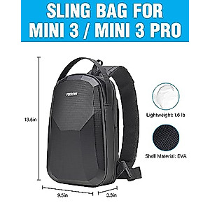 PEKREWS Mini 3 Pro Case, Waterproof Hard Carrying Case Portable Travel Drone Bag Sling Backpack Compatible with DJI Mini 3 Pro with RC Controller, Fly More Combo and Accessories, Black (Case Only)