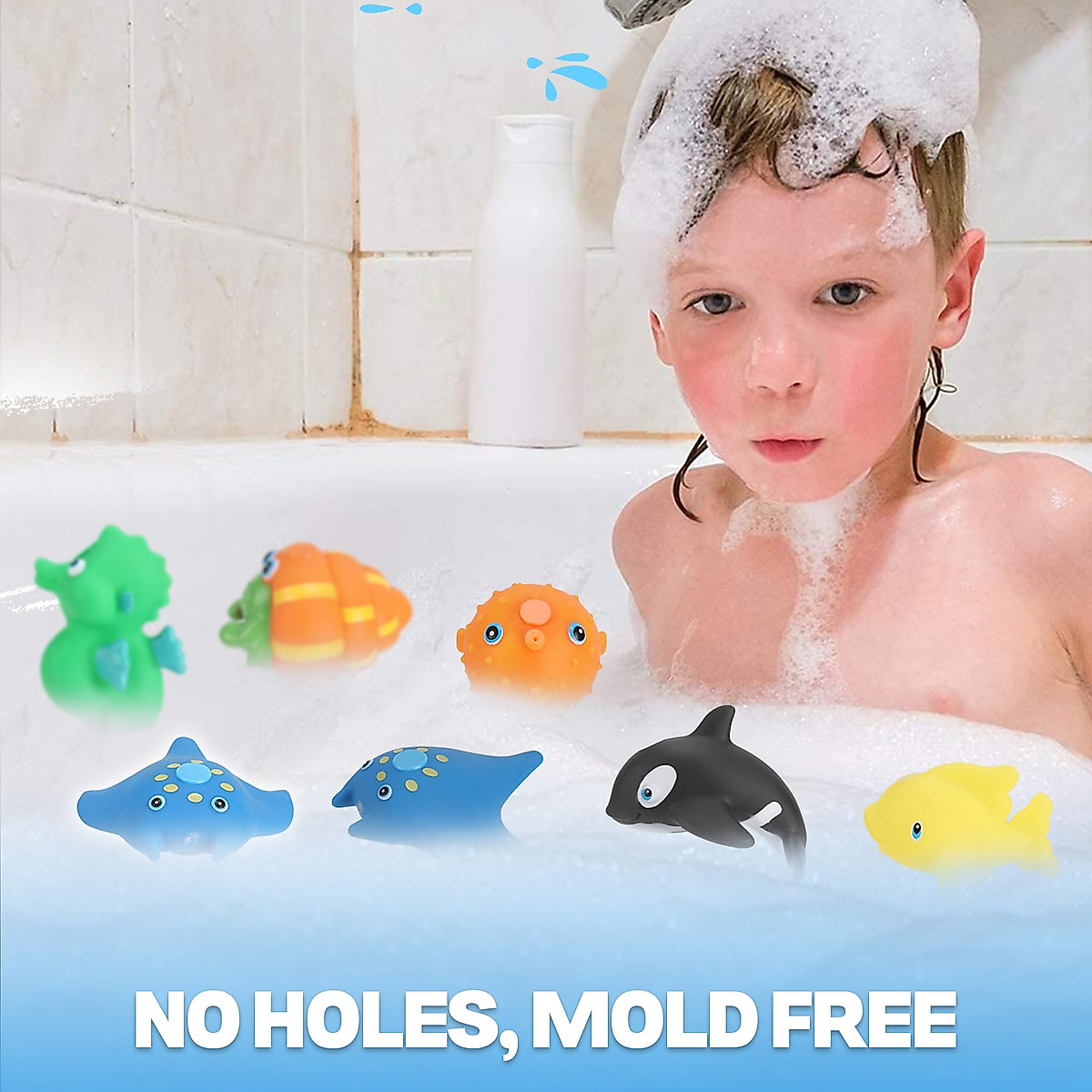 Magnetic Toddler Bath Toys - Kids Fishing Pool Game Set of 2 Fishing Poles, 8 Rubber Sea Animals, & Net - Water Toys with Mesh Organizer Bag