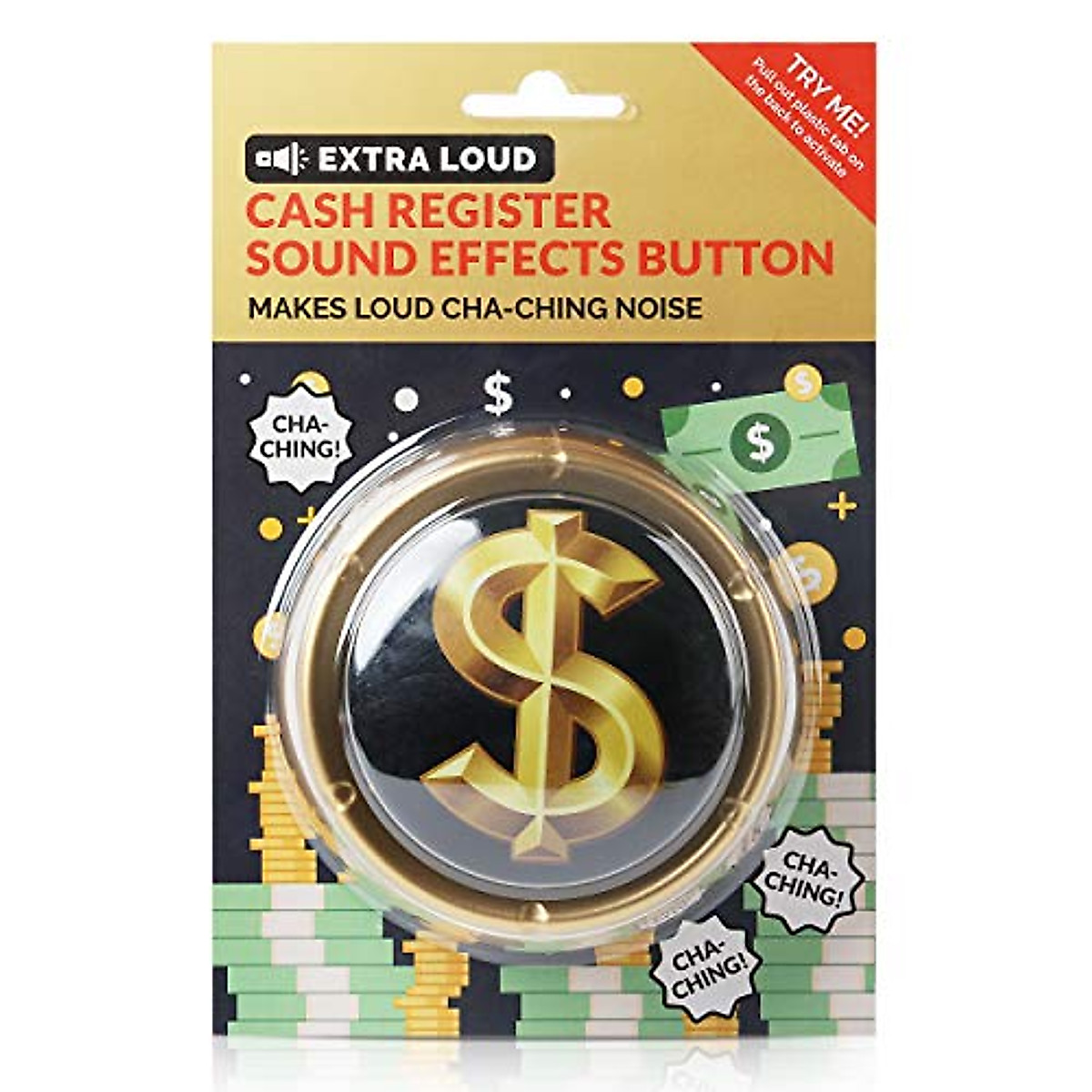 Cash Register Sound Button | Makes Extra Loud Cha-Ching Money Noise | Shiny Gold Color Bling Base | Funny Easy Dollar Sign Gift | Office Desk Item For Sales And Entrepreneurs Nut BATTERIES INCLUDED