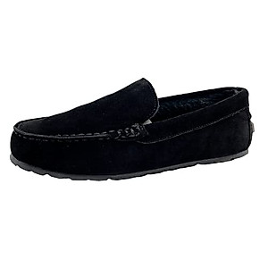 Clarks Mens Suede Moccasin Slippers Warm Cozy Indoor Outdoor Plush Faux Fur Lined Slipper For Men (9 M US, Black)