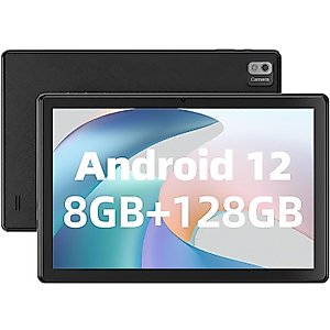 SGIN Android 12 Tablet, 8GB RAM 128GB ROM 10 Inch Tablets Computer with 1200 * 800 HD IPS Screen, Octa-Core 2.0Ghz Processor, 5MP+8MP Dual Camera, Bluetooth, WiFi, 6000mAh, Black