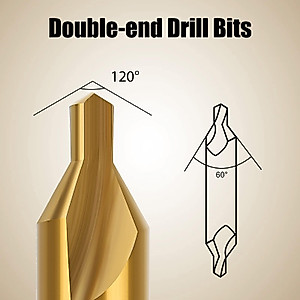 SUNJOYCO 7PCS Center Drill Bits Set, High Speed Steel 60-Degree Angle Countersink Tools for Lathe Metalworking Size 1.0 1.5 2.0 2.5 3.0 4.0 5.0, Gold