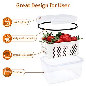 5 Pack Fruit Storage Containers for Fridge: Large Produce Containers with Removable Colander, Veggie Berry Storage Containers for Refrigerator, Dishwasher & Microwave Safe Keep Vegetable Food Fresh