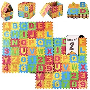 DIMPLE Kids Foam Play Mat (72 Pieces Total) 6.25 x 6.25 Inches Interlocking Alphabet and Numbers Floor Puzzle Colorful EVA Tiles Girls, Boys Soft, Reusable, Easy to Clean (2 Pack of 36)