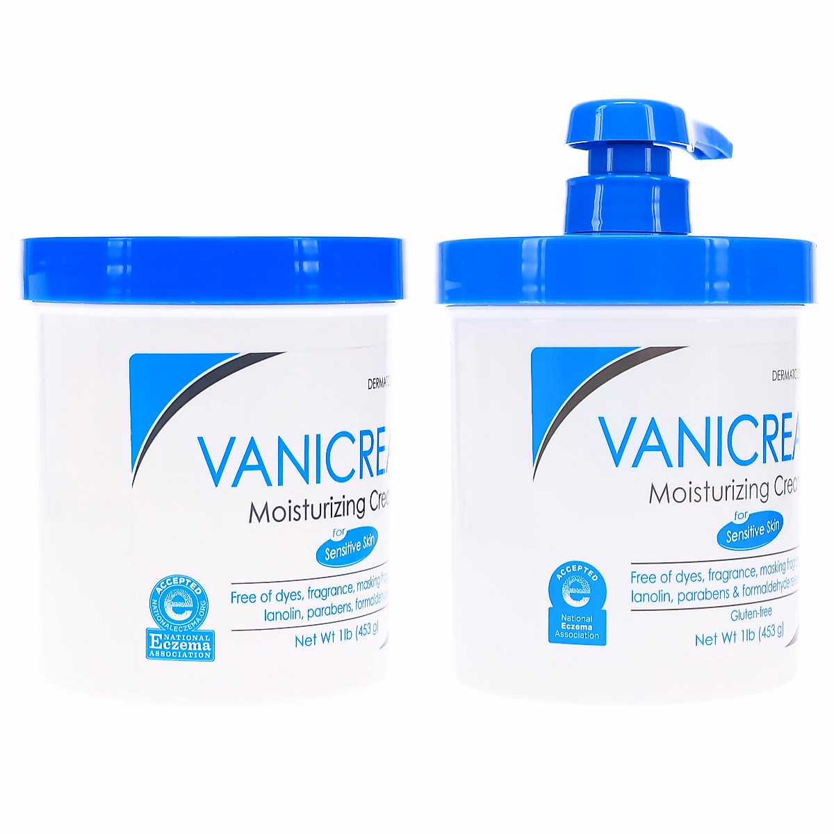 Vanicream Moisturizing Skin Cream with Pump Dispenser Plus Bonus Jar Combo Pack, 1 Pound Each