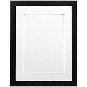 FRAMES BY POST Q7 Picture Photo Frame, Black with White Mount, 50 x 40 cm Image Size 16 x 12 Inch, Plastic Glass