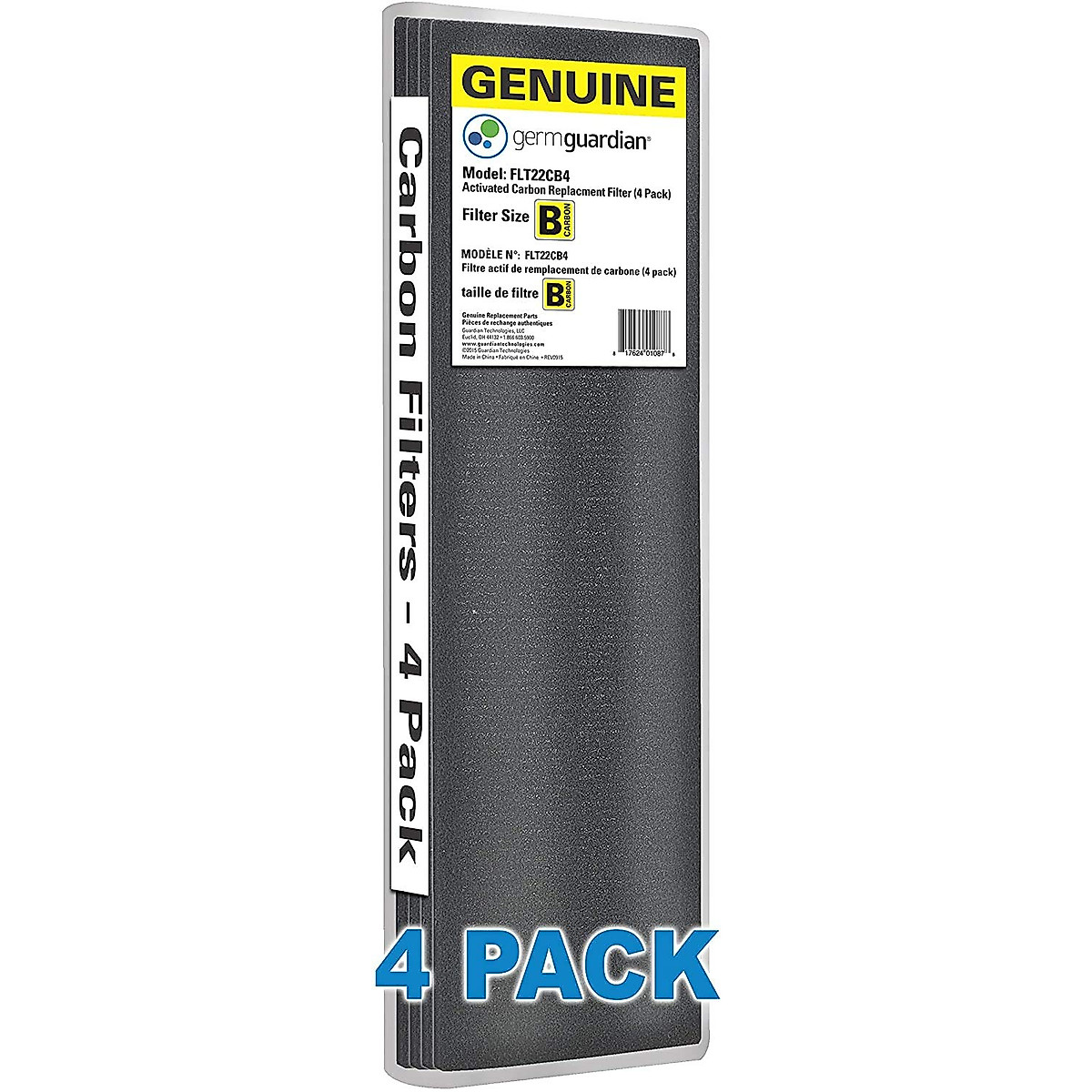 Guardian Technologies GermGuardian Air Purifier GENUINE Carbon Filter 4-Pack with Germ Guardian FLT4825 HEPA GENUINE Air Purifier Replacement Filter