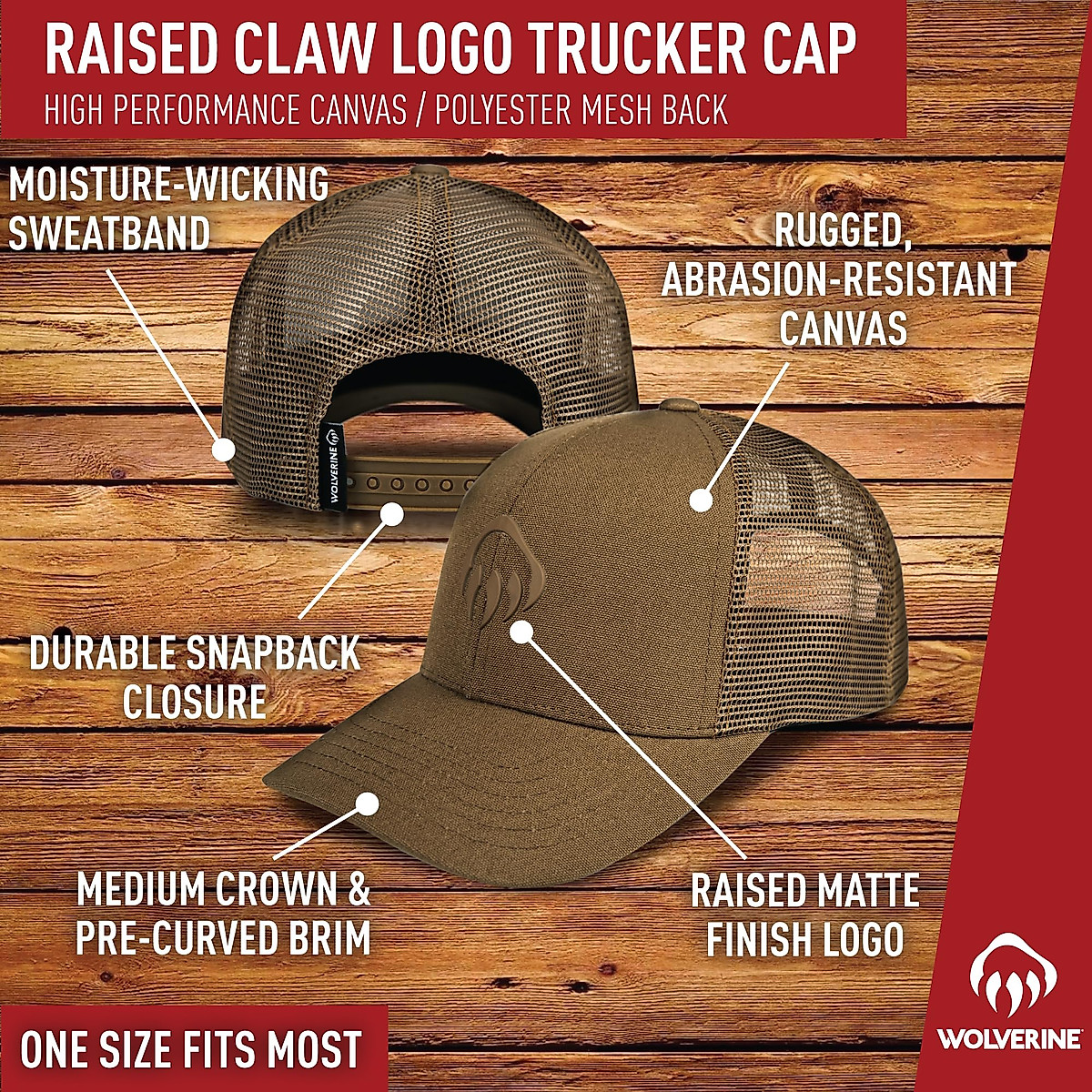 WOLVERINE Standard Trucker Hat Snap Back Baseball Cap for Men and Women, One Size Fits Most, Raised -Onyx