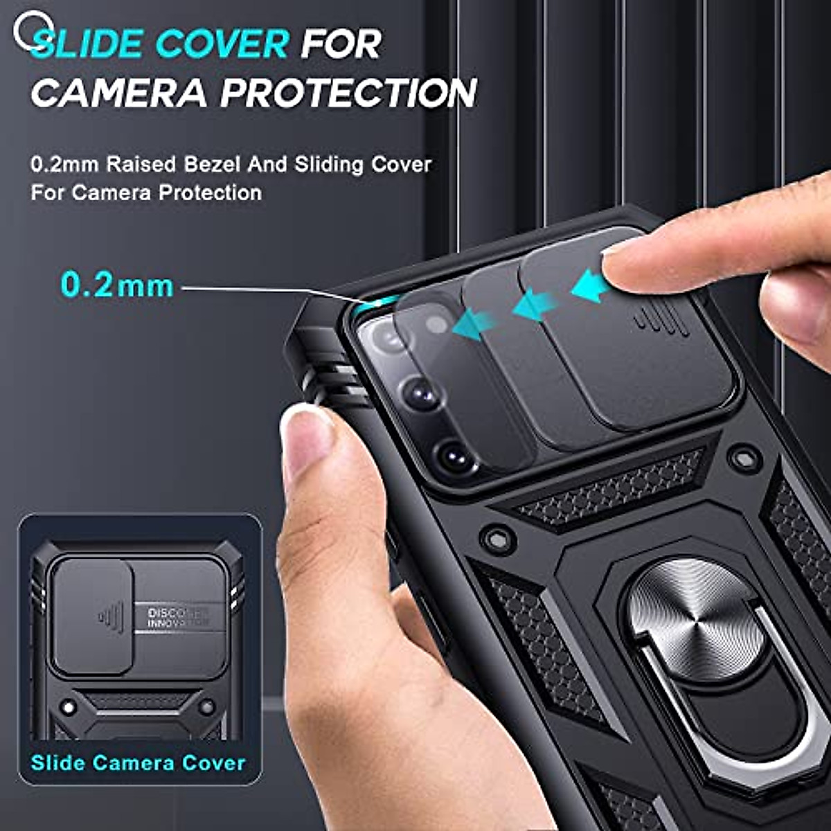 LeYi for Samsung Galaxy S20 FE 5G Case with Slide Camera Cover + [2 Packs] Tempered Glass Screen Protector, Military-Grade Phone Case with Kickstand, Black [NOT FIT S20]